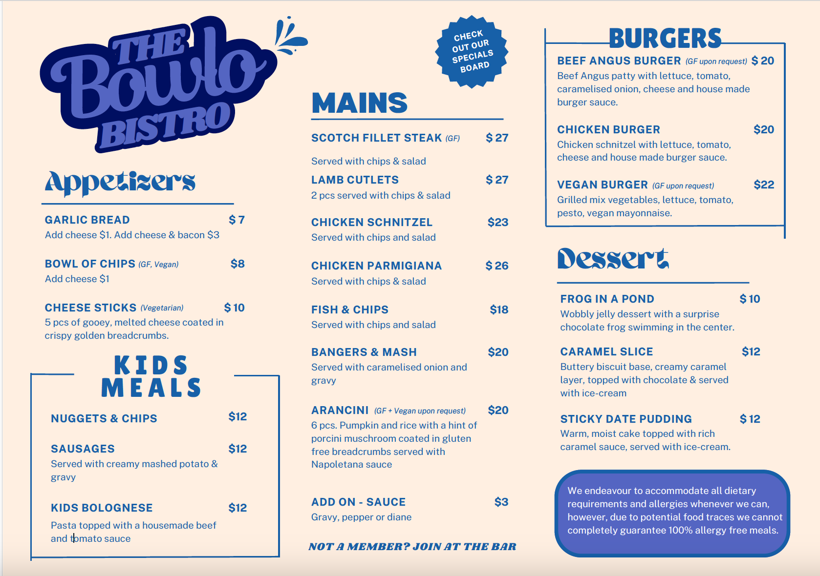 Menu – COOMA BOWLING CLUB